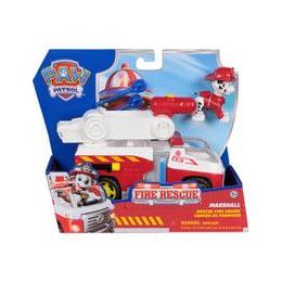 Spin Master Paw Patrol Fire Rescue - Marshalls Feuerwehr-Fahrzeug, Spielfahrzeug mit kippbarer Leiter, Geschoss-Abwurf und Marshall Hundefigur