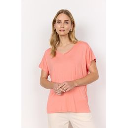 V-Shirt soyaconcept "SC-MARICA 32", Damen, Gr. L, rosa (peach pink), Jersey, Obermaterial: 93% Lyocell, 7% Elasthan, unifarben, regular fit normal, V-Ausschnitt, Shirts