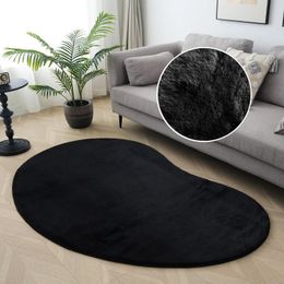my home Fellteppich »Balu Bean, Kaninchenfell« U-förmig 20 mm Höhe Kunstfell Teppich, Modern, weich, Wohnzimmer, Schlafzimmer schwarz Obermaterial:...