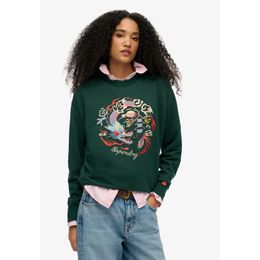 Superdry Sweatshirt »SUIKA EMBROIDERED LOOSE CREW« Enamel Green XL XL Sweater von Superdry