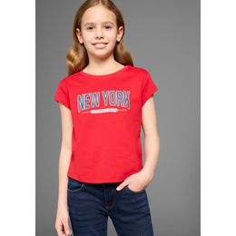 Kidsworld T-Shirt »New York - Print« Kurzarm, gerade Passform, mit stylischem Druck rot 128/134 128/134 Kurzarm-Design ideal für warme Tage