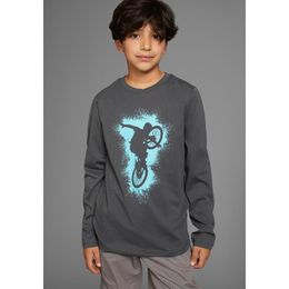 Kidsworld Jungen Kidsworld Langarmshirt &raquo;BIKER&laquo;, l&auml;ssiger Druck f&uuml;r Jungen grau 176/182