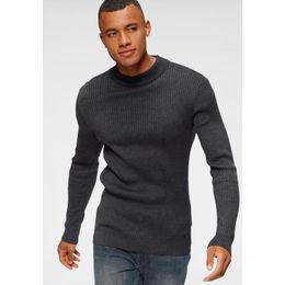 Bruno Banani Herren Stehkragenpullover in Rippstrickoptik grau XL (56/58)