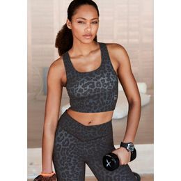 active by Lascana LASCANA ACTIVE Funktionsshirt mit Leo Muster und breite Tr&auml;ger anthrazit-leo 32/34 32/34 Performance Crop Top