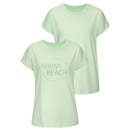 Vivance Damen T-Shirt &raquo;mit modischem Frontprint&laquo; 2er-Pack, aus weicher Baumwoll-Qualit&auml;t gr&uuml;n 32/34