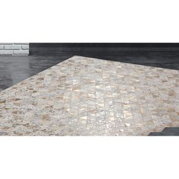 my home Lederteppich &raquo;Amir - Fellteppich&laquo; rechteckig 8 mm H&ouml;he 100% Rindsleder, Patchwork-Dessin, Wohnzimmer goldfarben/creme Obermaterial: 100%...