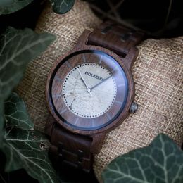 Holzkern; Holzuhr James (Walnuss/Jaspis), Unisex, Naturholz