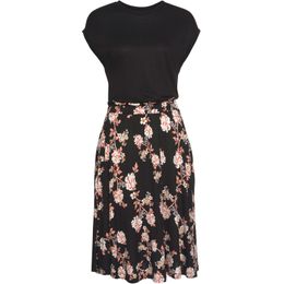 Lascana Damen Jerseykleid, schwarz-orange-bedruckt, Gr&ouml;&szlig;e 38