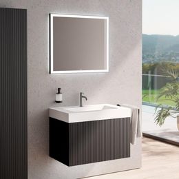 neoro n50 stripes Unterschrank B: 80 cm mit 1 Auszug, schwarz matt profiliert, mit Spiegel, Waschtisch area, BN0153WM+BN0492BBM+BN0015MI,
