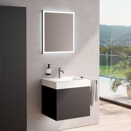 neoro n50 stripes Unterschrank B: 60 cm mit 1 Auszug, schwarz matt profiliert, mit Spiegel, Waschtisch area, BN0152WM+BN0491BBM+BN0014MI,