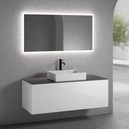 neoro n50 Unterschrank B: 140 cm mit 1 Auszug, Waschtisch B: 58 cm wei&szlig; matt, mit n30 Spiegel,, BN0065WM+BN0494WH+BN0408GR+BN0006MI,