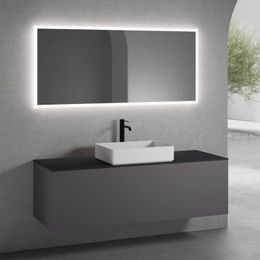neoro n50 Unterschrank B: 160 cm mit 1 Auszug, Waschtisch B: 58 cm wei&szlig; matt, mit n30 Spiegel,, BN0065WM+BN0495GR+BN0405BM+BN0007MI,
