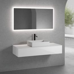 neoro n50 Unterschrank B: 140 cm mit 1 Auszug, Waschtisch B: 58 cm wei&szlig; matt, mit n30 Spiegel,, BN0065WM+BN0492WH+BN0408WH+BN0006MI,