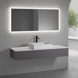 neoro n50 Unterschrank B: 160 cm mit 1 Auszug, Waschtisch B: 58 cm wei&szlig; matt, mit n30 Spiegel,, BN0065WM+BN0493GR+BN0405WH+BN0007MI,