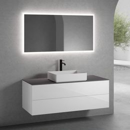 neoro n50 Unterschrank B: 140 cm mit 2 Ausz&uuml;gen, Waschtisch B: 58 cm wei&szlig; matt, mit n30 Spiegel,, BN0065WM+BN0496WH+BN0408GR+BN0006MI,