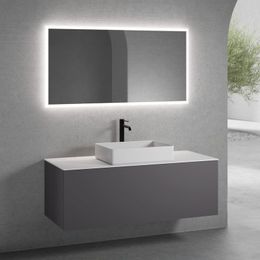 neoro n50 Unterschrank B: 140 cm mit 1 Auszug, Waschtisch B: 58 cm wei&szlig; matt, mit n30 Spiegel,, BN0065WM+BN0494GR+BN0408WM+BN0006MI,