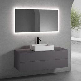 neoro n50 Unterschrank B: 140 cm mit 2 Ausz&uuml;gen, Waschtisch B: 58 cm wei&szlig; matt, mit n30 Spiegel,, BN0065WM+BN0496GR+BN0408GR+BN0006MI,