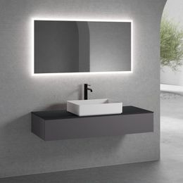 neoro n50 Unterschrank B: 140 cm mit 1 Auszug, Waschtisch B: 58 cm wei&szlig; matt, mit n30 Spiegel,, BN0065WM+BN0492WH+BN0408GR+BN0006MI,