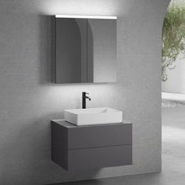 neoro n50 Unterschrank B: 80 cm mit 2 Ausz&uuml;gen, Waschtisch B: 58 cm wei&szlig; matt, mit Spiegelschrank,, BN0065WM+BN0422GR+BN0402C3+BN0473MI,