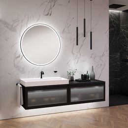 neoro n80 albus Unterschrank B: 200 cm mit 2 Ausz&uuml;gen, mit profilierter Glasfront, mit Spiegel, Waschtisch B: 100,5 cm,