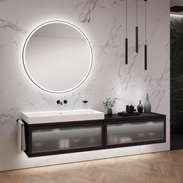 neoro n80 albus Unterschrank B: 240 cm mit 2 Ausz&uuml;gen, mit profilierter Glasfront, mit Spiegel, Waschtisch B: 120,5 cm,
