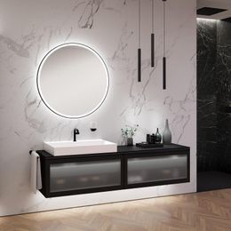 neoro n80 albus Unterschrank B: 200 cm mit 2 Ausz&uuml;gen, mit profilierter Glasfront, mit Spiegel, Waschtisch B: 80,5 cm,