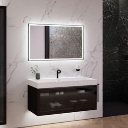 neoro n80 fumo Unterschrank B: 120 cm mit 1 Auszug, mit Parsolglasfront, mit Spiegel, Waschtisch cube, BN0140WM+BN0434SG+BN0017MI,