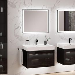 neoro n80 fumo Unterschrank B: 80 cm mit 1 Auszug, mit Parsolglasfront, mit Spiegel, Waschtisch cube, BN0138WM+BN0432SG+BN0015MI,