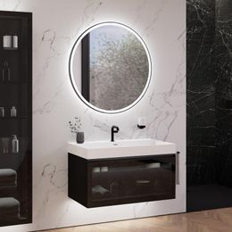 neoro n80 fumo Unterschrank B: 100 cm mit 1 Auszug, mit Parsolglasfront, mit Spiegel, Waschtisch cube, BN0139WM+BN0433SG+BN0023MI,