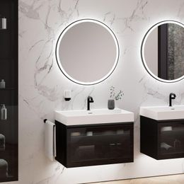 neoro n80 fumo Unterschrank B: 80 cm mit 1 Auszug, mit Parsolglasfront, mit Spiegel, Waschtisch cube, BN0138WM+BN0432SG+BN0022MI,