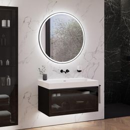 neoro n80 fumo Unterschrank B: 100 cm mit 1 Auszug, mit Parsolglasfront, mit Spiegel, Waschtisch cube, BN0135WM+BN0433SG+BN0023MI,
