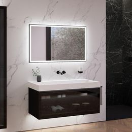 neoro n80 fumo Unterschrank B: 120 cm mit 1 Auszug, mit Parsolglasfront, mit Spiegel, Waschtisch cube, BN0150WM+BN0434SG+BN0017MI,