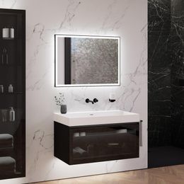 neoro n80 fumo Unterschrank B: 100 cm mit 1 Auszug, mit Parsolglasfront, mit Spiegel, Waschtisch cube, BN0135WM+BN0433SG+BN0016MI,