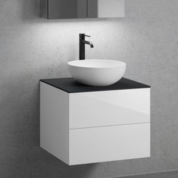 neoro n50 Unterschrank B: 60 cm mit 2 Auszügen, Waschtisch Ø 40 cm weiß matt,, BN0064WM+BN0421WH+BN0401BM,