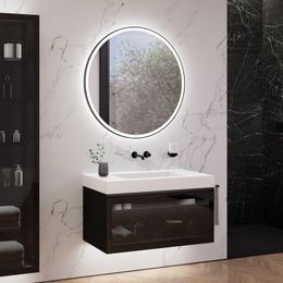 neoro n80 fumo Unterschrank B: 100 cm mit 1 Auszug, mit Parsolglasfront, mit Spiegel, Waschtisch area, BN0159WM+BN0433SG+BN0023MI,