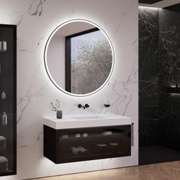 neoro n80 fumo Unterschrank B: 120 cm mit 1 Auszug, mit Parsolglasfront, mit Spiegel, Waschtisch area, BN0160WM+BN0434SG+BN0024MI,