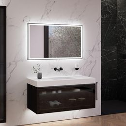 neoro n80 fumo Unterschrank B: 120 cm mit 1 Auszug, mit Parsolglasfront, mit Spiegel, Waschtisch area, BN0160WM+BN0434SG+BN0017MI,