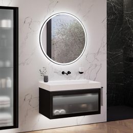 neoro n80 albus Unterschrank B: 100 cm mit 1 Auszug, mit profilierter Glasfront, mit Spiegel, Waschtisch cube, BN0149WM+BN0433PG+BN0023MI,