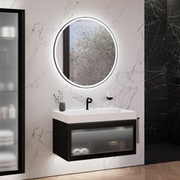 neoro n80 albus Unterschrank B: 100 cm mit 1 Auszug, mit profilierter Glasfront, mit Spiegel, Waschtisch cube, BN0144WM+BN0433PG+BN0023MI,