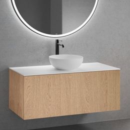 neoro n50 Unterschrank B: 120 cm mit 1 Auszug, mit glatter Eichenfront, Waschtisch &Oslash; 40 cm wei&szlig; matt, Konsole wei&szlig; matt, BN0064WM+BN0434BFO+BN0404WM,