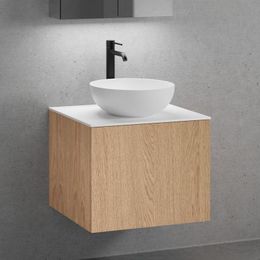 neoro n50 Unterschrank B: 60 cm mit 1 Auszug, mit glatter Eichenfront, Waschtisch &Oslash; 40 cm wei&szlig; matt, Konsole wei&szlig; matt, BN0064WM+BN0431BFO+BN0401WM,