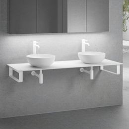 neoro n50 Slim-Konsolenplatte B: 160 cm mit 2 Waschtischen &Oslash; 40 cm wei&szlig; matt,, 2#BN0064WM+BN0405WH+BN0505WM+2#BN000004+BN000001,