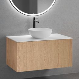 neoro n50 Unterschrank B: 100 cm mit 1 Auszug, mit glatter Eichenfront, Waschtisch &Oslash; 40 cm wei&szlig; matt, Konsole wei&szlig; matt, BN0064WM+BN0433BFO+BN0403WM,