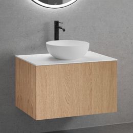 neoro n50 Unterschrank B: 80 cm mit 1 Auszug, mit glatter Eichenfront, Waschtisch &Oslash; 40 cm wei&szlig; matt, Konsole wei&szlig; matt, BN0064WM+BN0432BFO+BN0402WM,
