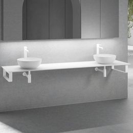 neoro n50 Slim-Konsolenplatte B: 220 cm mit 2 Waschtischen &Oslash; 40 cm wei&szlig; matt,, 2#BN0064WM+BN0415WM+BN0508WM+2#BN000004+3#BN000001,