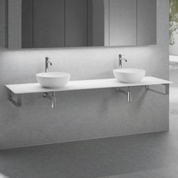 neoro n50 Slim-Konsolenplatte B: 200 cm mit 2 Waschtischen &Oslash; 45 cm wei&szlig; matt,, 2#BN0106WM+BN0406WH+BN0507WM+2#BN000003+2#BN000001,