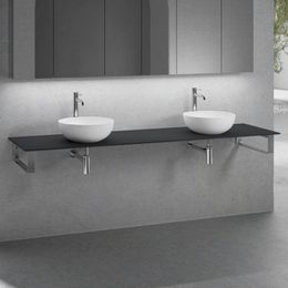 neoro n50 Slim-Konsolenplatte B: 200 cm mit 2 Waschtischen &Oslash; 40 cm wei&szlig; matt,, 2#BN0064WM+BN0406BM+BN0507BM+2#BN000003+2#BN000002,