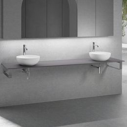 neoro n50 Slim-Konsolenplatte B: 220 cm mit 2 Waschtischen &Oslash; 40 cm wei&szlig; matt,, 2#BN0064WM+BN0415GR+BN0508BM+2#BN000003+3#BN000002,