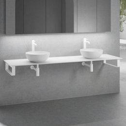 neoro n50 Slim-Konsolenplatte B: 200 cm mit 2 Waschtischen &Oslash; 40 cm wei&szlig; matt,, 2#BN0064WM+BN0406WH+BN0507WM+2#BN000004+2#BN000001,