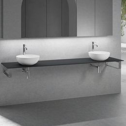 neoro n50 Slim-Konsolenplatte B: 220 cm mit 2 Waschtischen &Oslash; 40 cm wei&szlig; matt,, 2#BN0064WM+BN0415BM+BN0508BM+2#BN000003+3#BN000002,